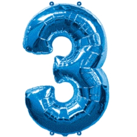 Blue Numeral Three Number Shape Foil Balloon Q30523 - Balloon World
